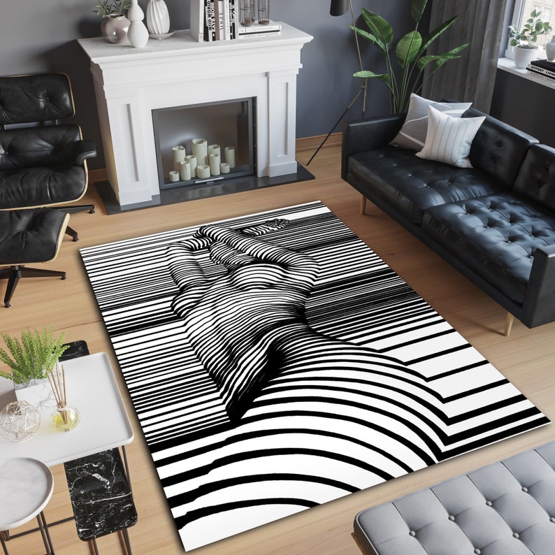 Melting Rug, Optical Illusion Rug, Black White Rug, Geometric Line Rug ...