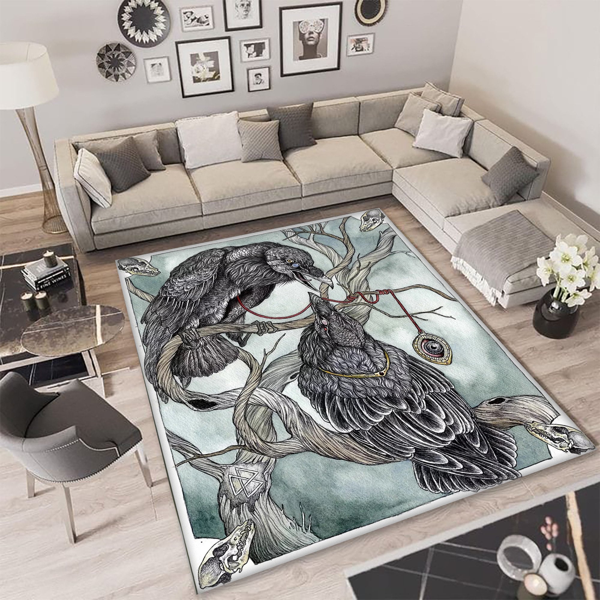 Hugin Munin Rug, Norse Mythology Rug, Odin's Ravens, Viking Themed ...