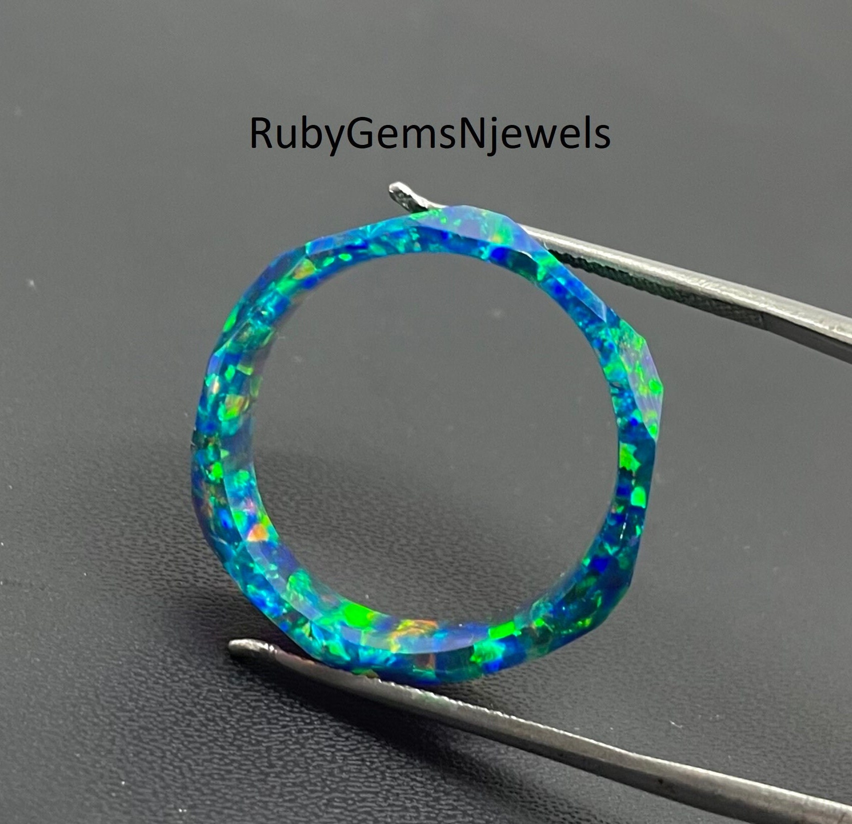 AAA Solid Black Opal Ring, Thin Pure Black Opal Band, Bello Opal Green ...