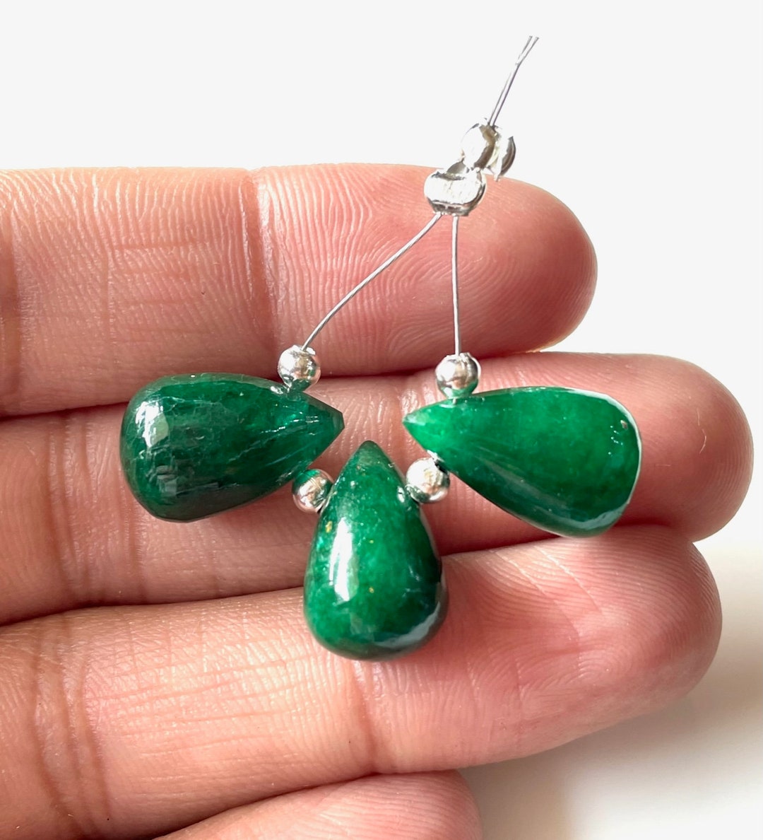 3PCS Dark Emerald Smooth Tear Drop Beads, 14-18 MM Zambian Emerald ...