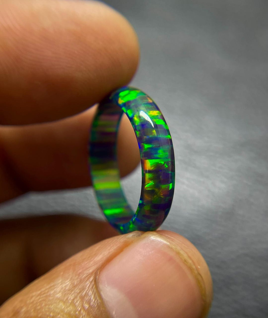 Aaa+solid Black Opal Ring,thin Pure Black Opal Band, Bello Opal Ring ...