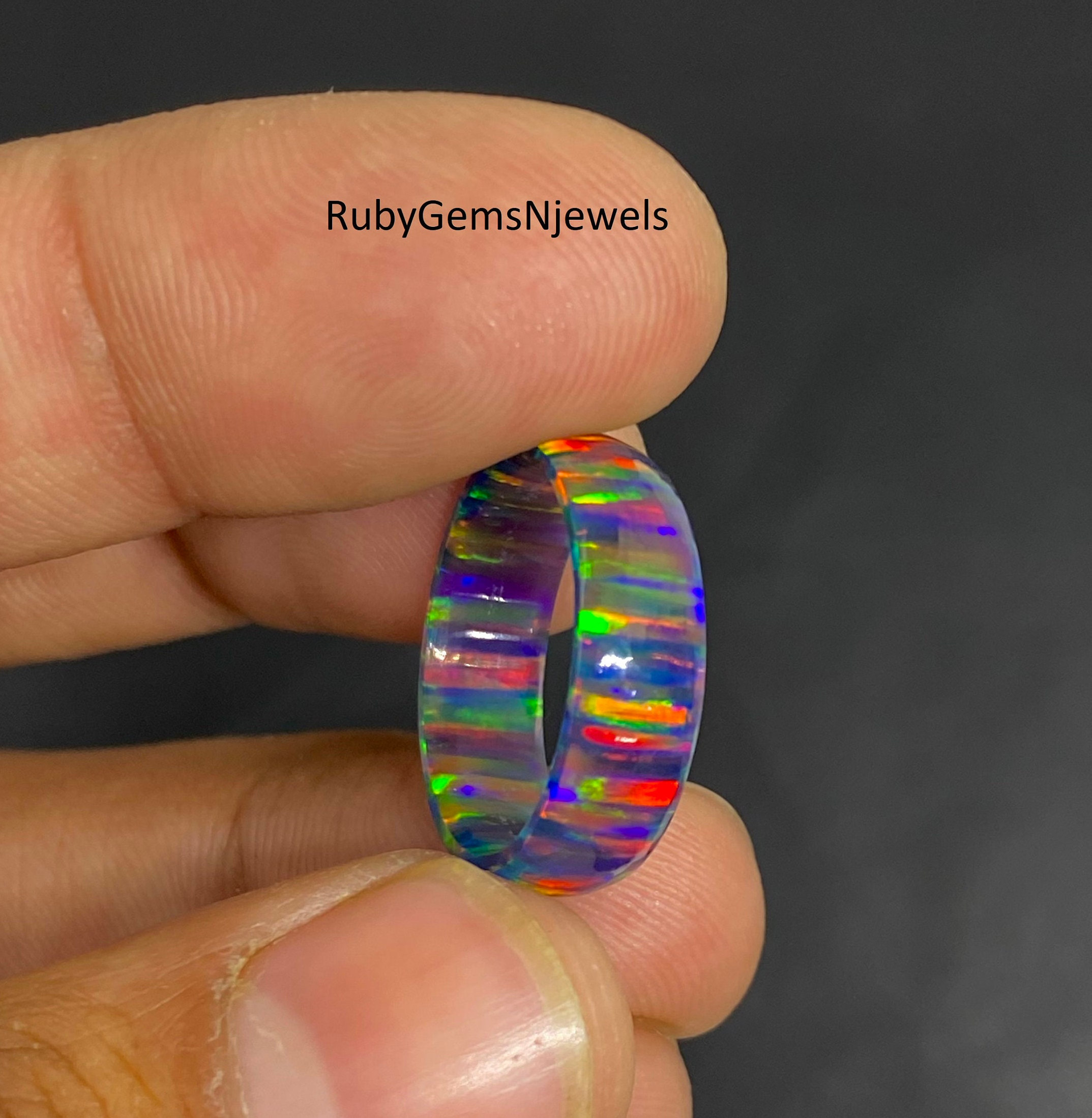 Aaasolid Black Opal Ring,thin Pure Black Opal Band, Bello Opal Ring ...