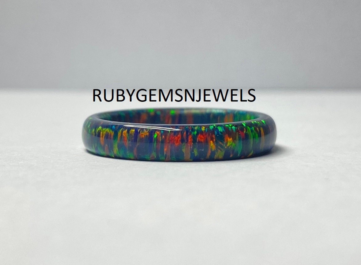 Aaa+solid Black Opal Ring,thin Pure Black Opal Band, Bello Opal Ring ...
