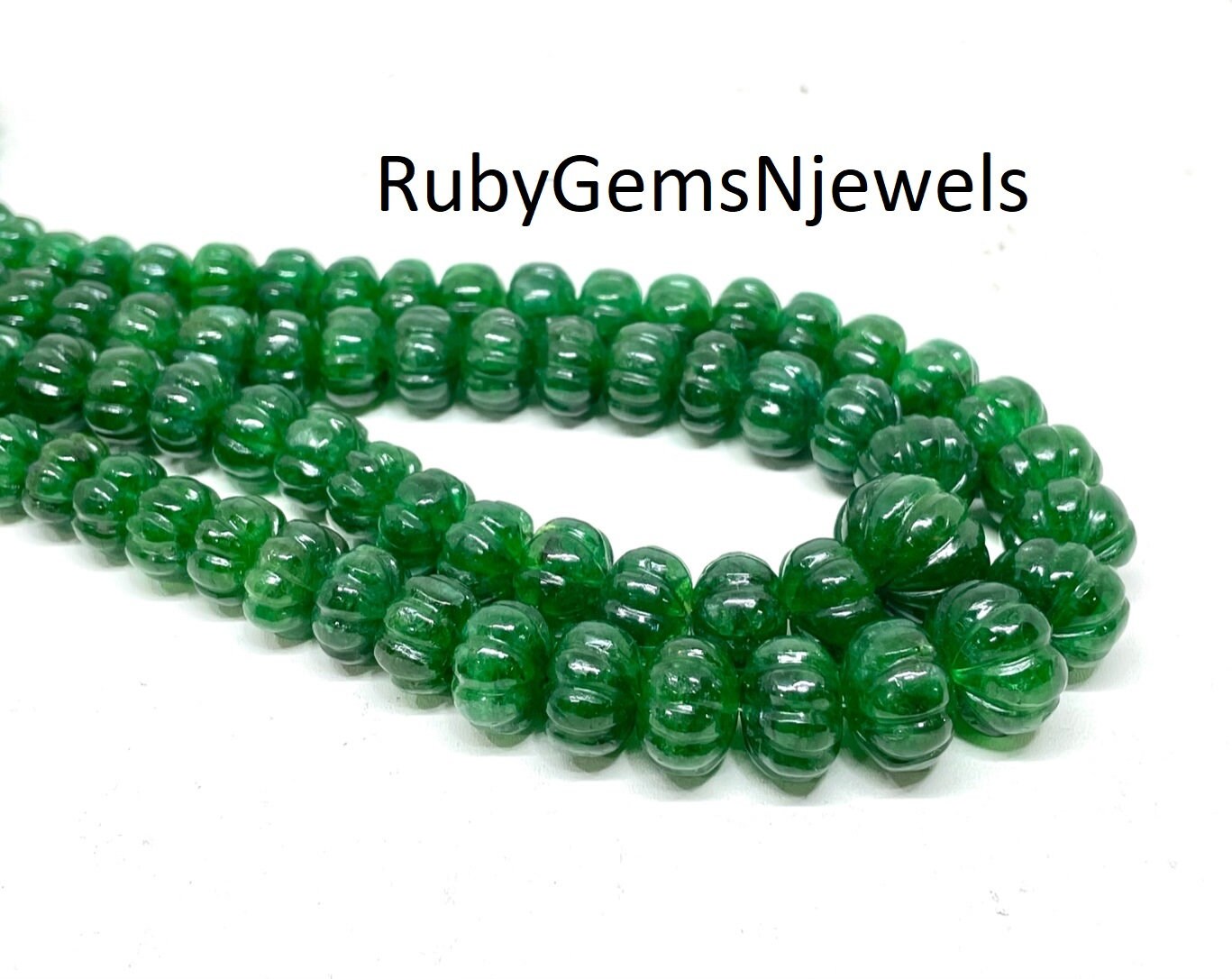 Aaaa+zambian Emerald Carved Melon Beads 6-13MM , Natural Emerald ...