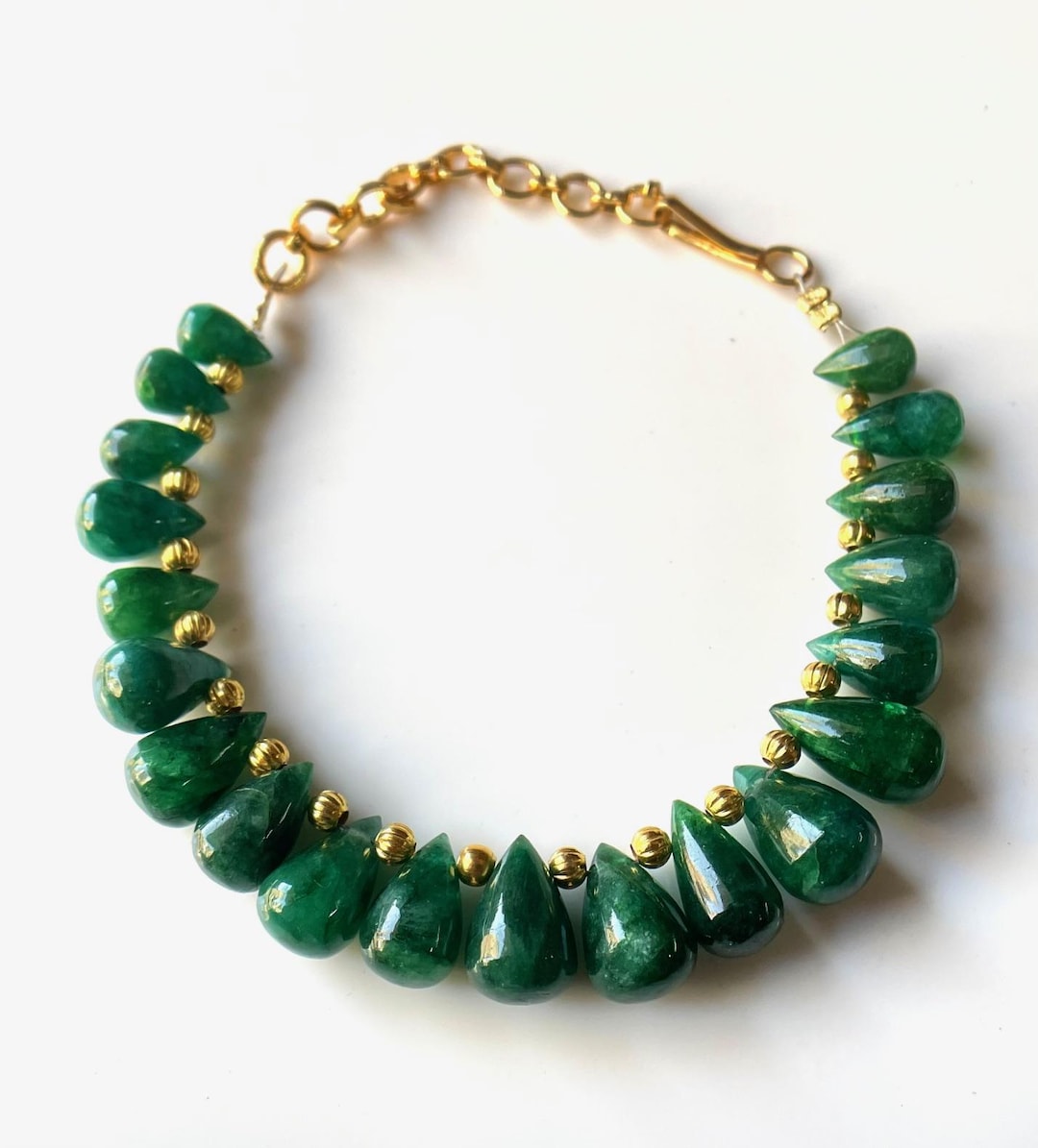Natural Emerald Smooth Tear Drop Bracelet, 8-10 MM Zambian Emerald ...