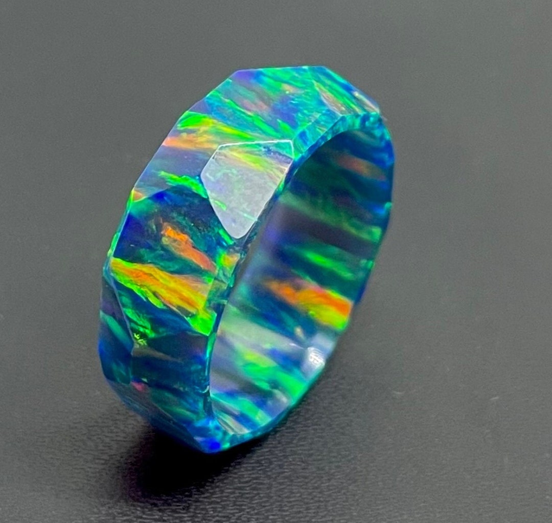 AAA+ Solid Black Opal Ring, Thin Pure Black Opal Band, Bello Opal Green ...
