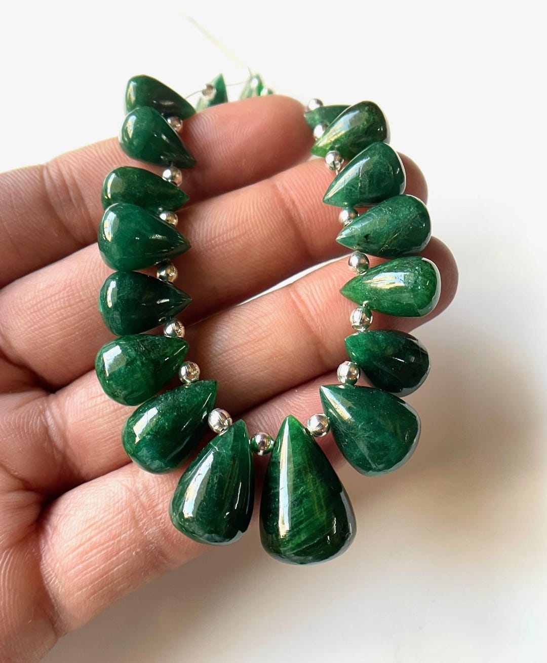 Natural Emerald Smooth Tear Drop Beads, 10-15 MM Zambian Emerald Beads ...
