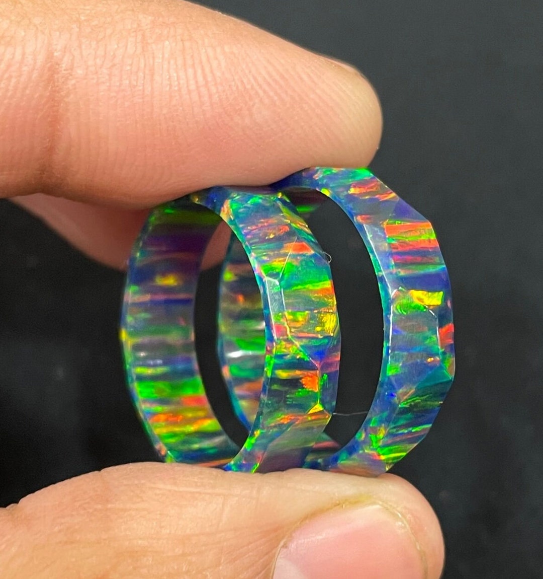 Aaa+solid Black Opal Ring, Thin Pure Black Opal Band, Bello Opal Green ...