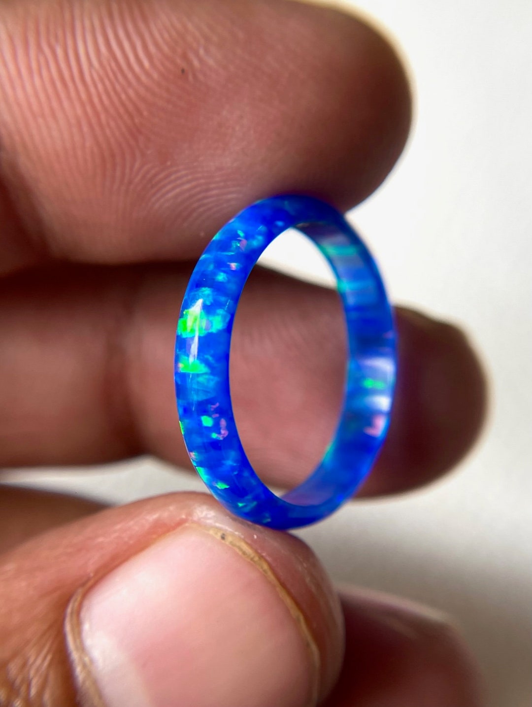 Aaa+solid Opal Ring, Thin Pure Blue Opal Band, Bello Opal Ring ...
