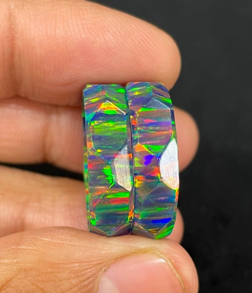 Aaa+solid Black Opal Ring, Thin Pure Black Opal Band, Bello Opal Green ...