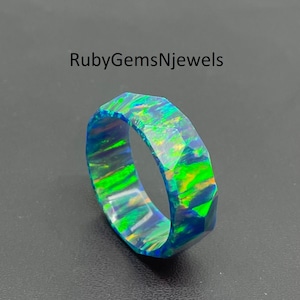AAA+ Solid Black Opal Ring, Thin Pure Black Opal Band, Bello Opal Green ...