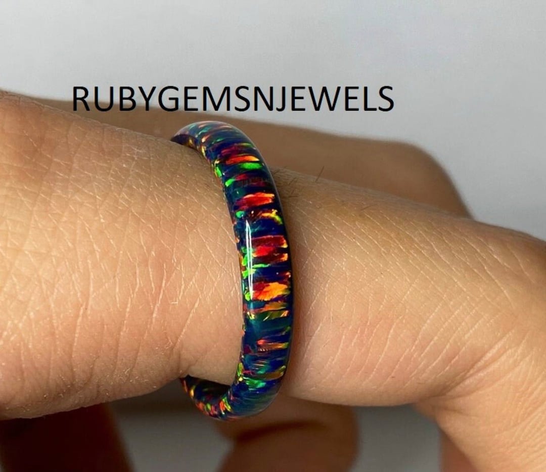 Aaa+solid Black Opal Ring,thin Pure Black Opal Band, Bello Opal Ring ...