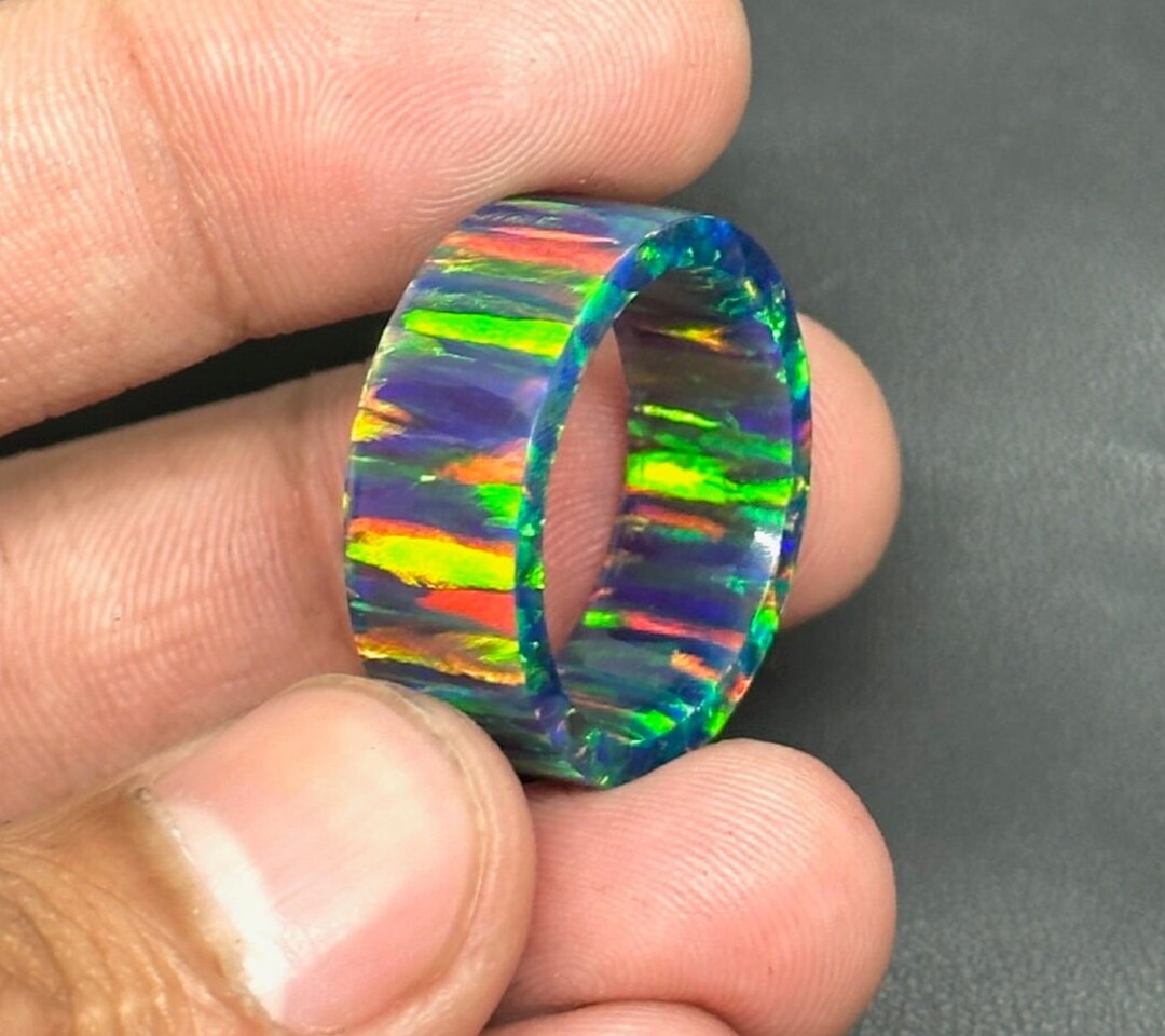 10MM Solid Black Bello Opal Ring, Thin Pure Black Opal Band, Bello Opal ...