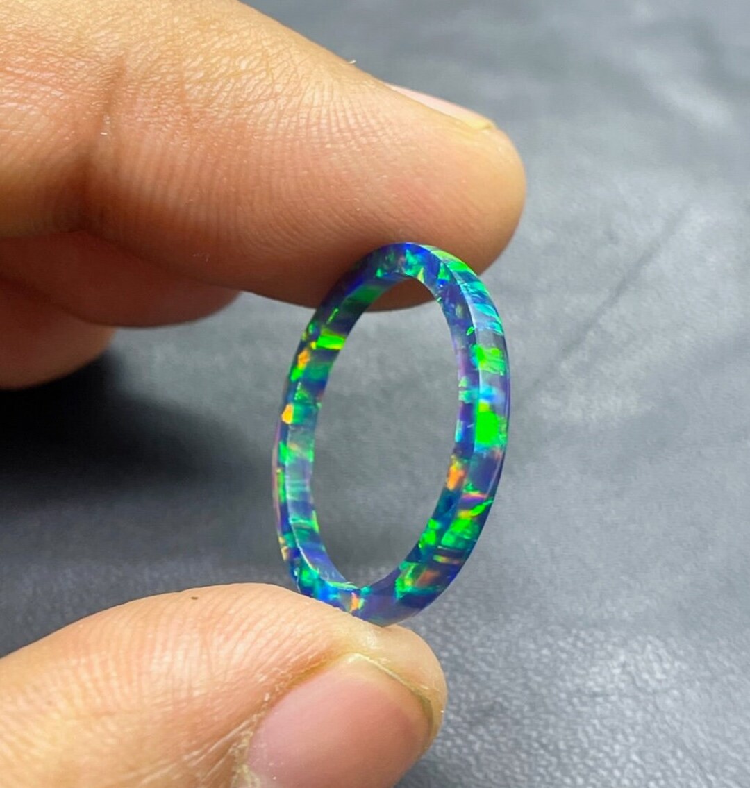 Solid Fire Opal Band With Unique Hammered Finish, Black Opal Ring, Mens ...