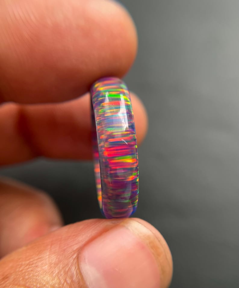 Aaa+solid Black Opal Ring, Thin Pure Black Multi Fire Opal Band, Bello ...