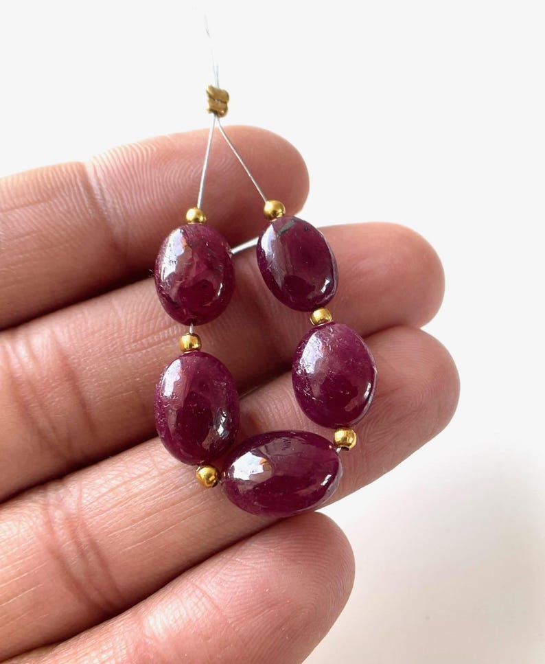5 Pcs~a+natural Ruby Smooth Beads, Red Ruby Smooth Polished Beads, Ruby ...