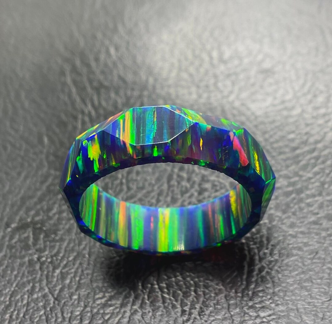 Aaa+solid Black Opal Ring, Thin Pure Black Opal Band, Bello Opal Green ...