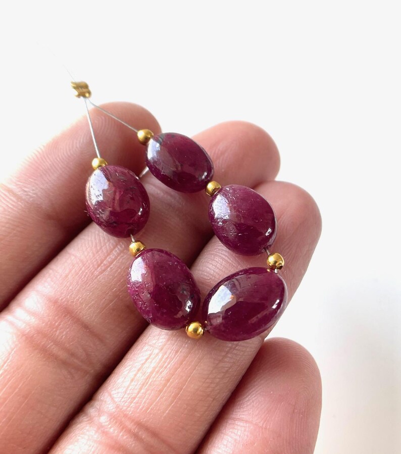 5 Pcs~a+natural Ruby Smooth Beads, Red Ruby Smooth Polished Beads, Ruby ...