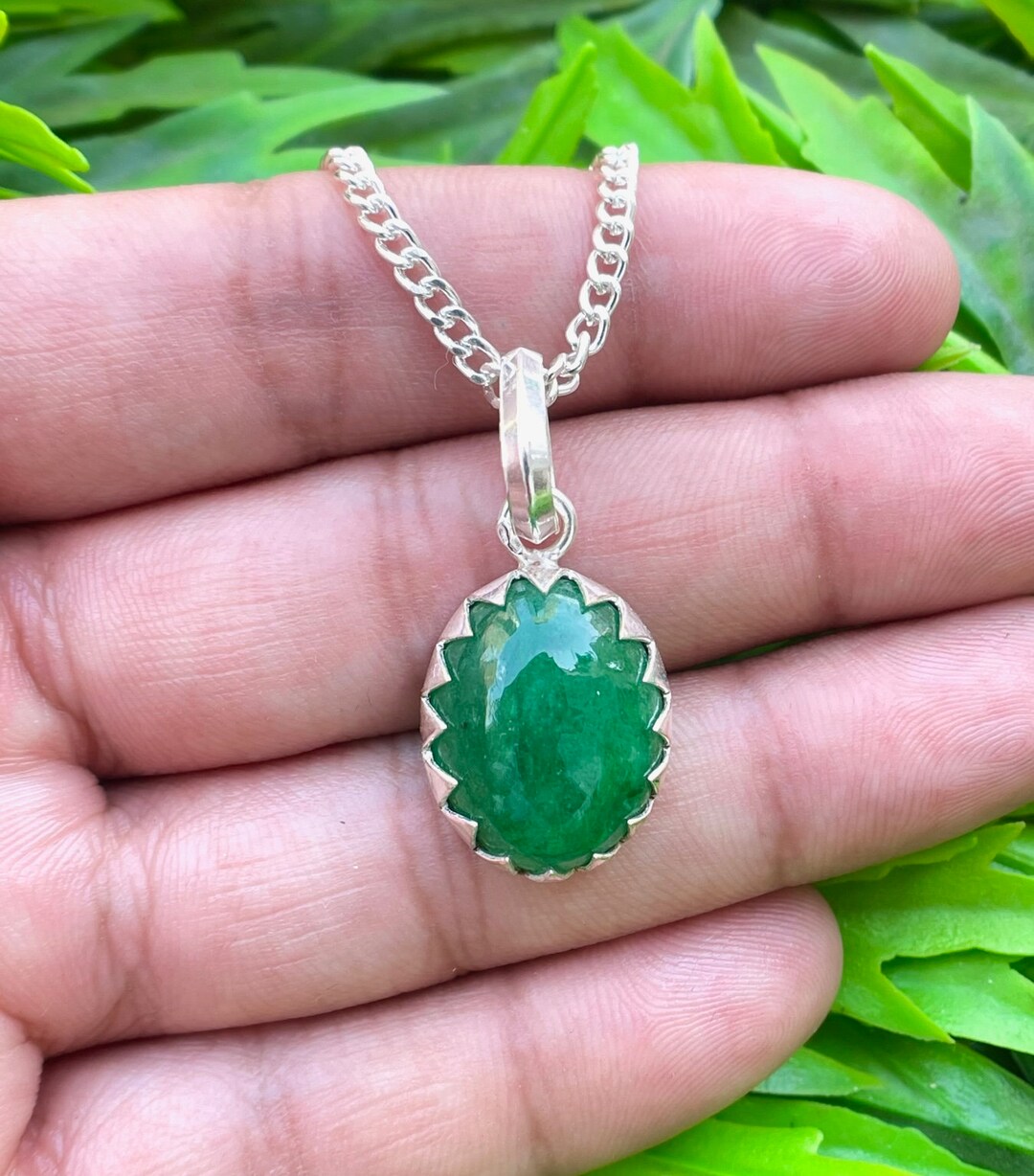 Zambian Emerald Smooth Necklace, Oval Emerald Pendant Necklace, 925 ...