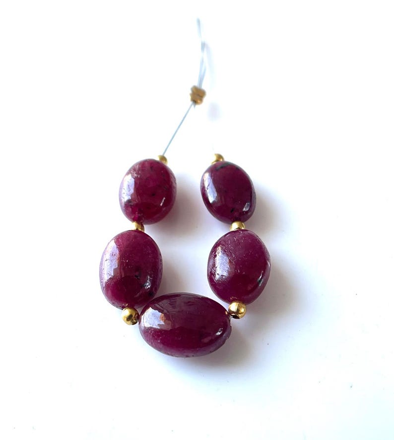 5 Pcs~a+natural Ruby Smooth Beads, Red Ruby Smooth Polished Beads, Ruby ...