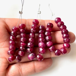 Natural Genuine Ruby Faceted Rondelle, 8-MM, Natural Ruby Beaded Beads, Red Ruby Faceted Beads ...