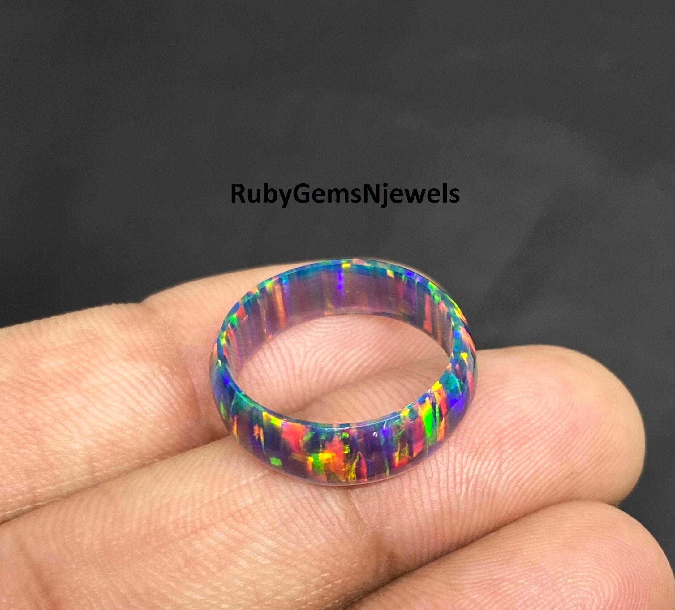 Aaasolid Black Opal Ring,thin Pure Black Opal Band, Bello Opal Ring ...