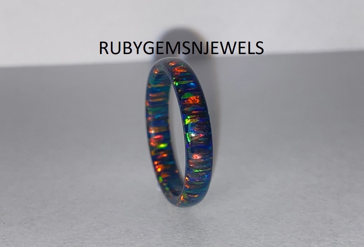 Aaa+solid Black Opal Ring,thin Pure Black Opal Band, Bello Opal Ring ...
