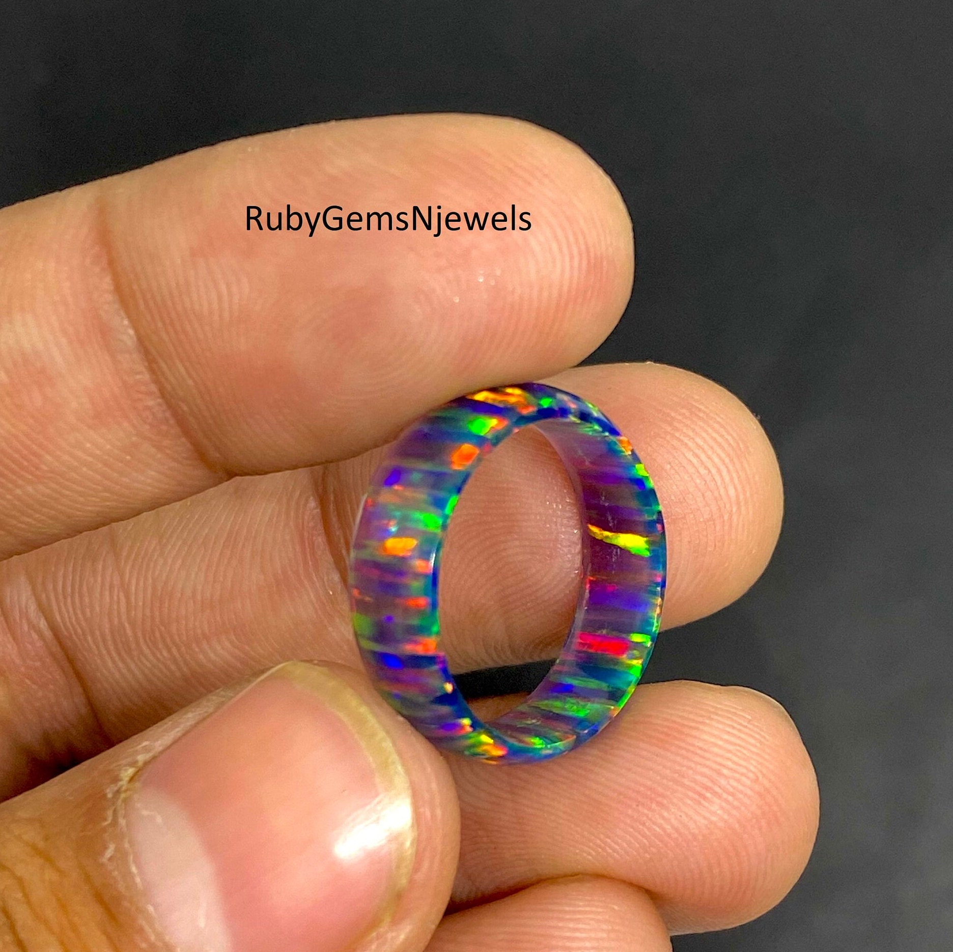 Aaasolid Black Opal Ring,thin Pure Black Opal Band, Bello Opal Ring ...