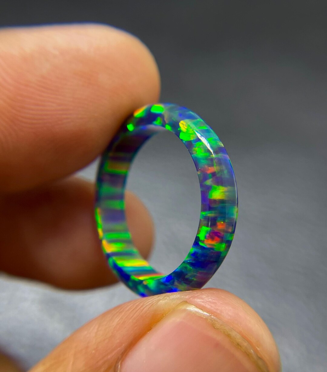 Aaa+black Opal Ring, Thin Pure Black Solid Opal Band, Bello Opal Rings ...