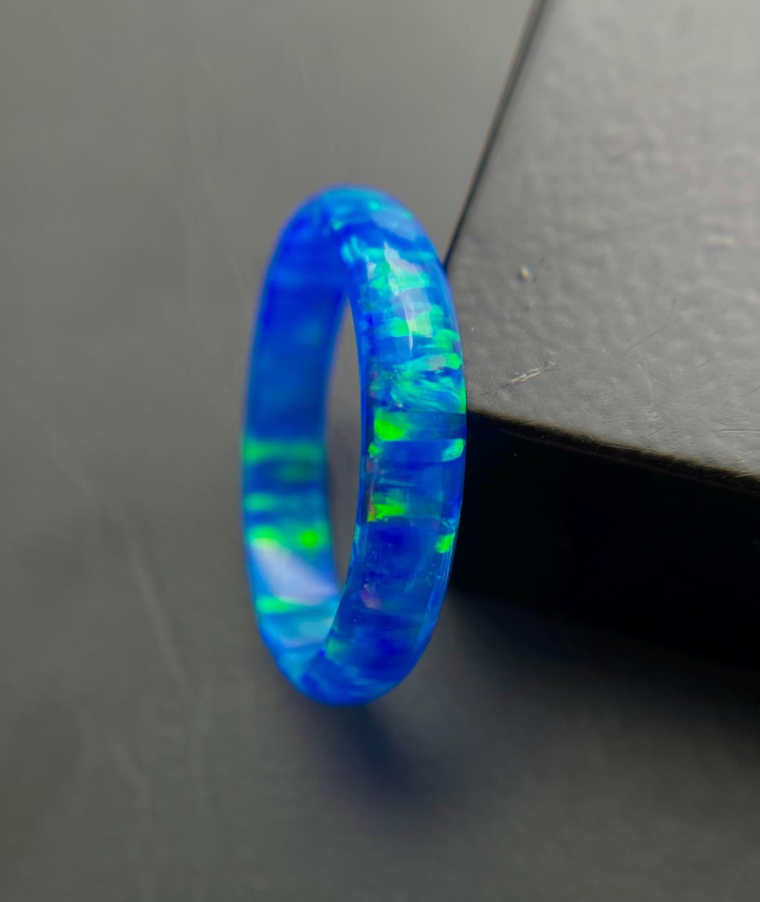 Aaa+solid Blue Opal Ring, Thin Pure Blue Opal Band, Bello Opal Ring ...