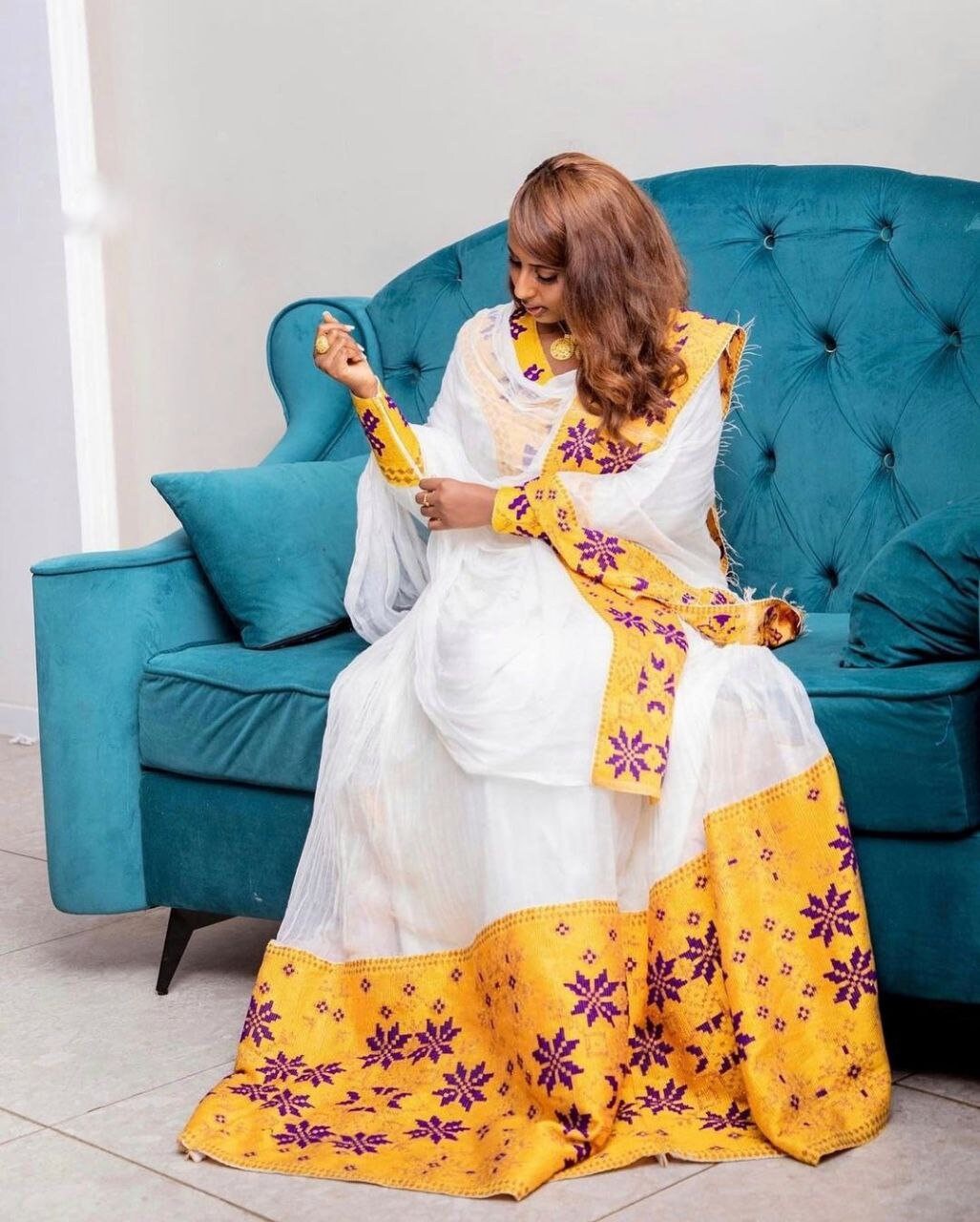 Modern Yellow Design Habesha Kemis Vibrant Yellow Pattern - Etsy