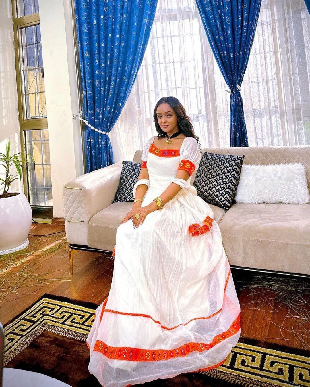 Vibrant Tilet Handwoven Habesha Kemis Modern Ethiopian Dress - Etsy