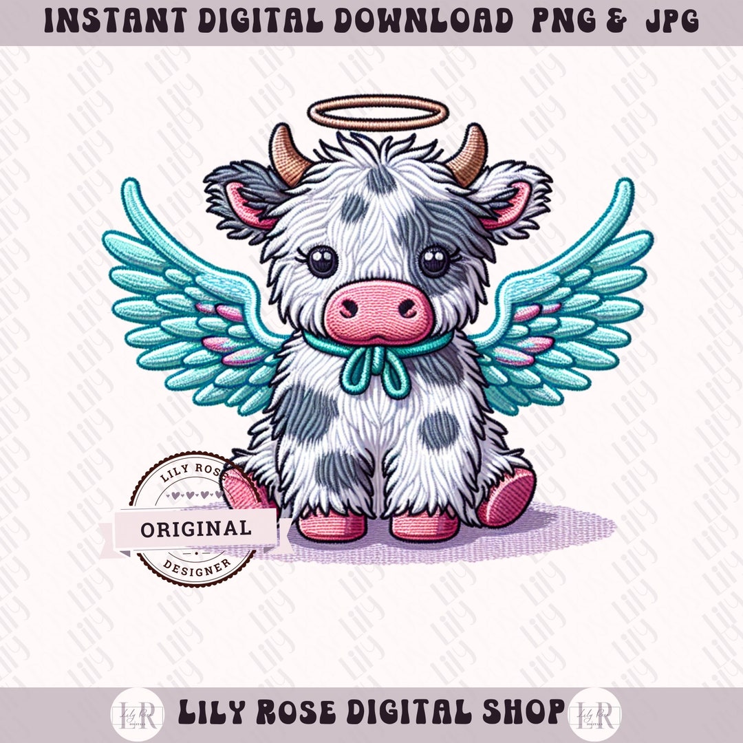 Angel Highland Cow Png, Highland Cow Design, Spring Cow Png, Faux ...
