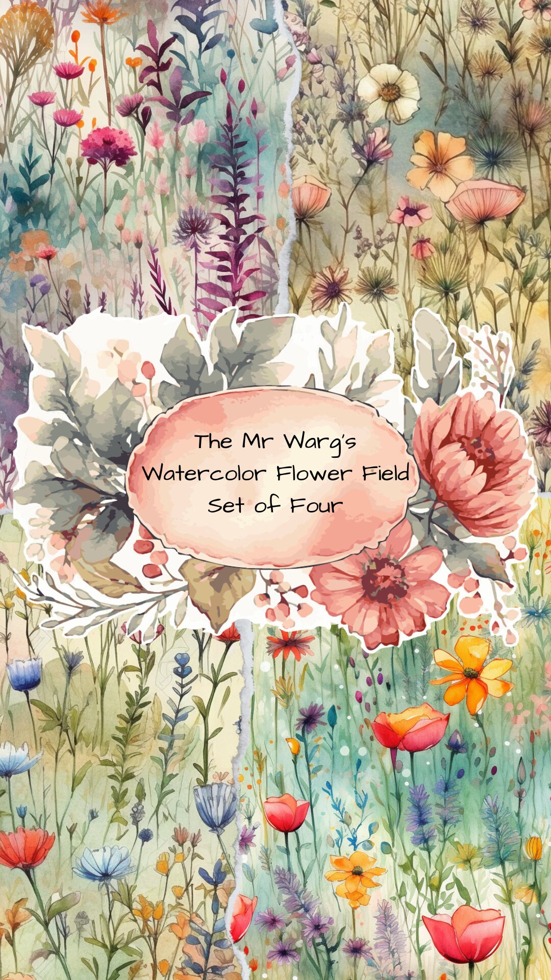 Watercolor Flower Field Pattern Seamless Digital Download (set of Four ...