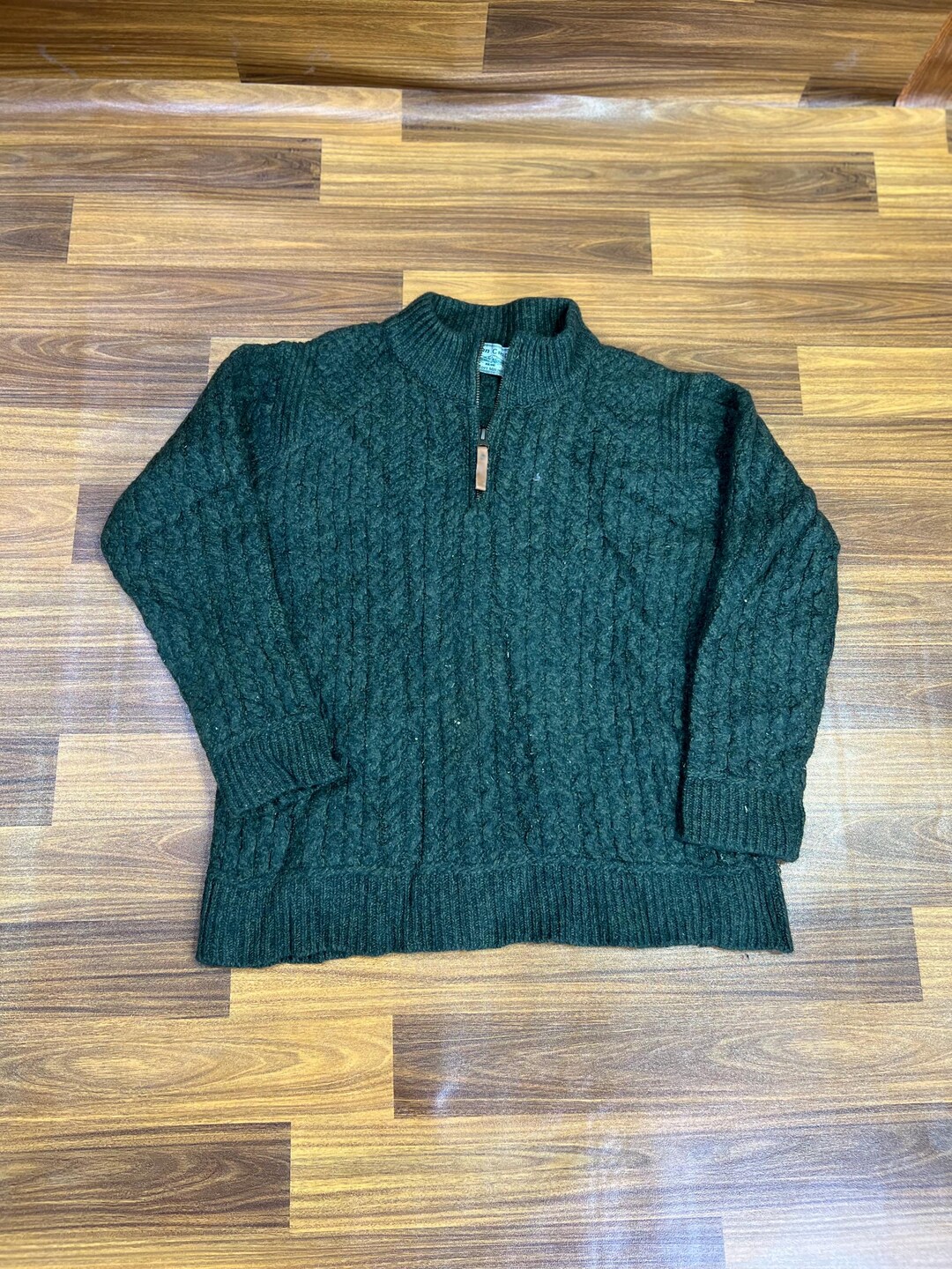 Vintage Aran Crafts Merino Wool Cable Knit Sweater, Green, Made in ...