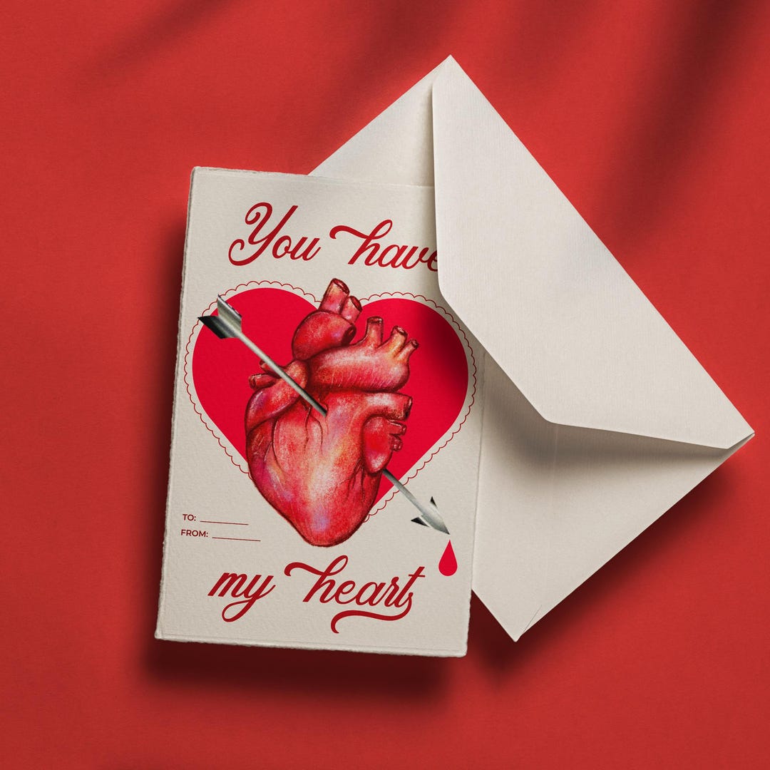 Printable Hand-drawn Anatomical Heart Valentine's Day Card Dark Romance ...