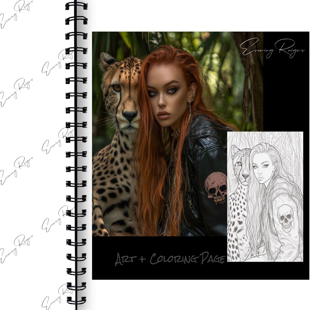 Cheetah Jungle Coloring Page: Alt Model Original Art (PNG + PDF) - Etsy UK