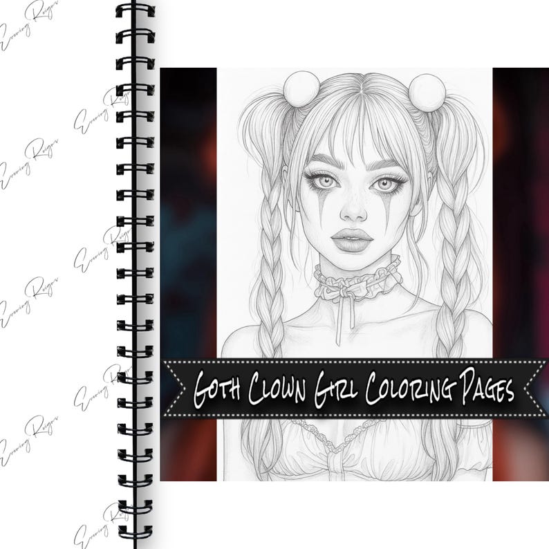 Goth Clown Girl Coloring Pages | Bundle Art Set (4 Designs) - Etsy
