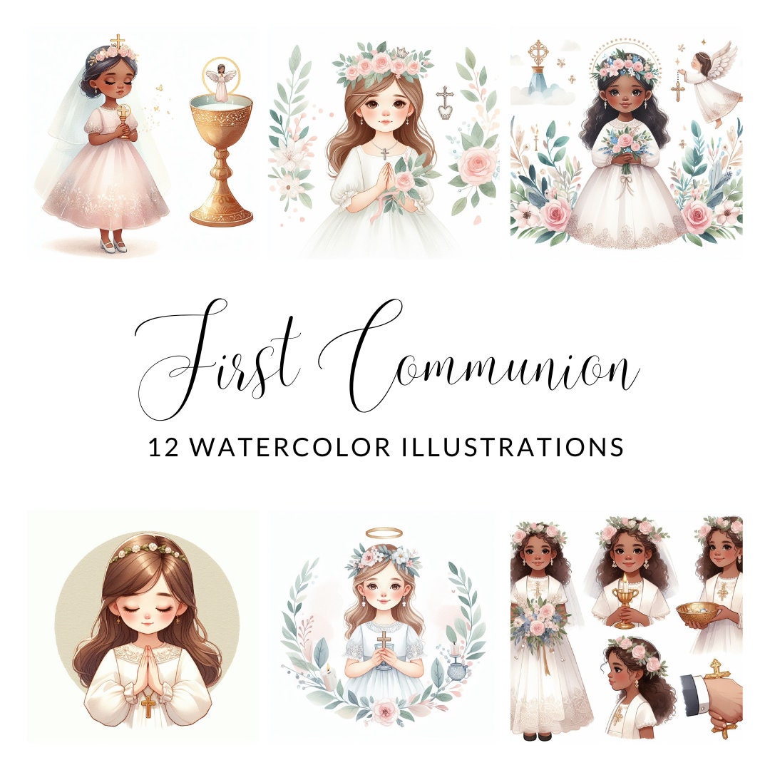 First Communion Girls - 12 Watercolor Cliparts - Etsy