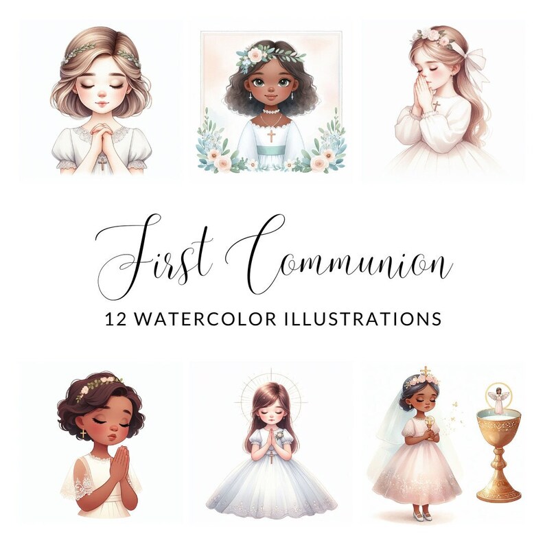 First Communion Girls - 12 Watercolor Cliparts - Etsy