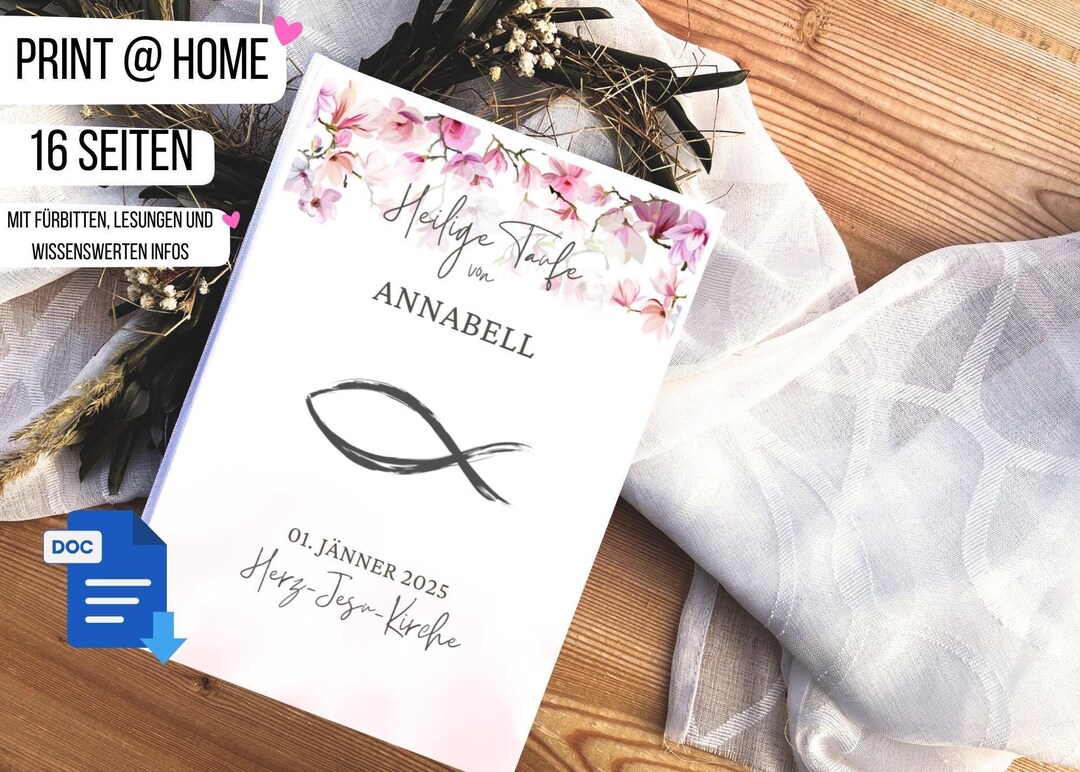 Church Booklet Baptism Microsoft Word Template, Baptism Booklet Pink ...