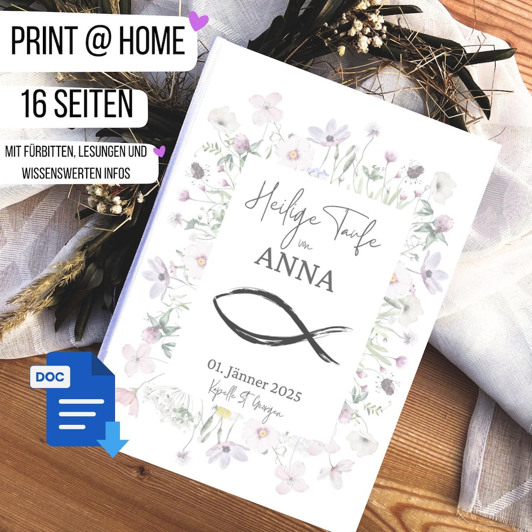 Kirchenheft Taufe Microsoft Word Vorlage, Taufheft florales Design ...