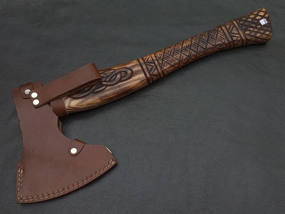 Engraved Custom Axe, Camping Tool, Hand Forged Viking Axe With Leather ...