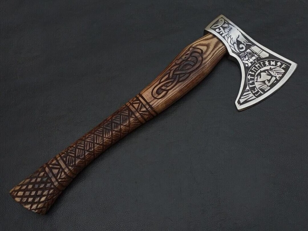 Engraved Custom Axe, Camping Tool, Hand Forged Viking Axe With Leather ...