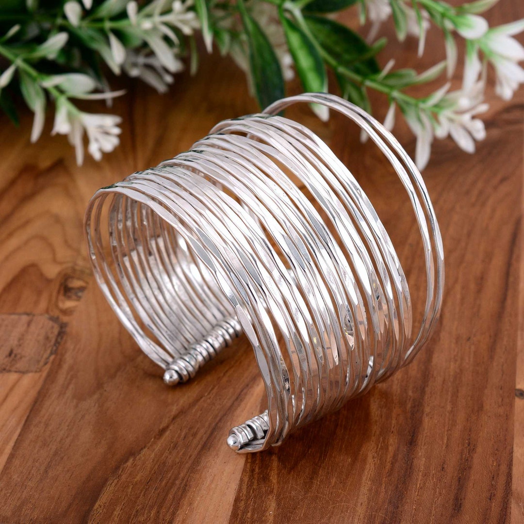 Hammered Cuff Multiple Wire Bracelet Bangle, Hand Cuff Adjustable ...