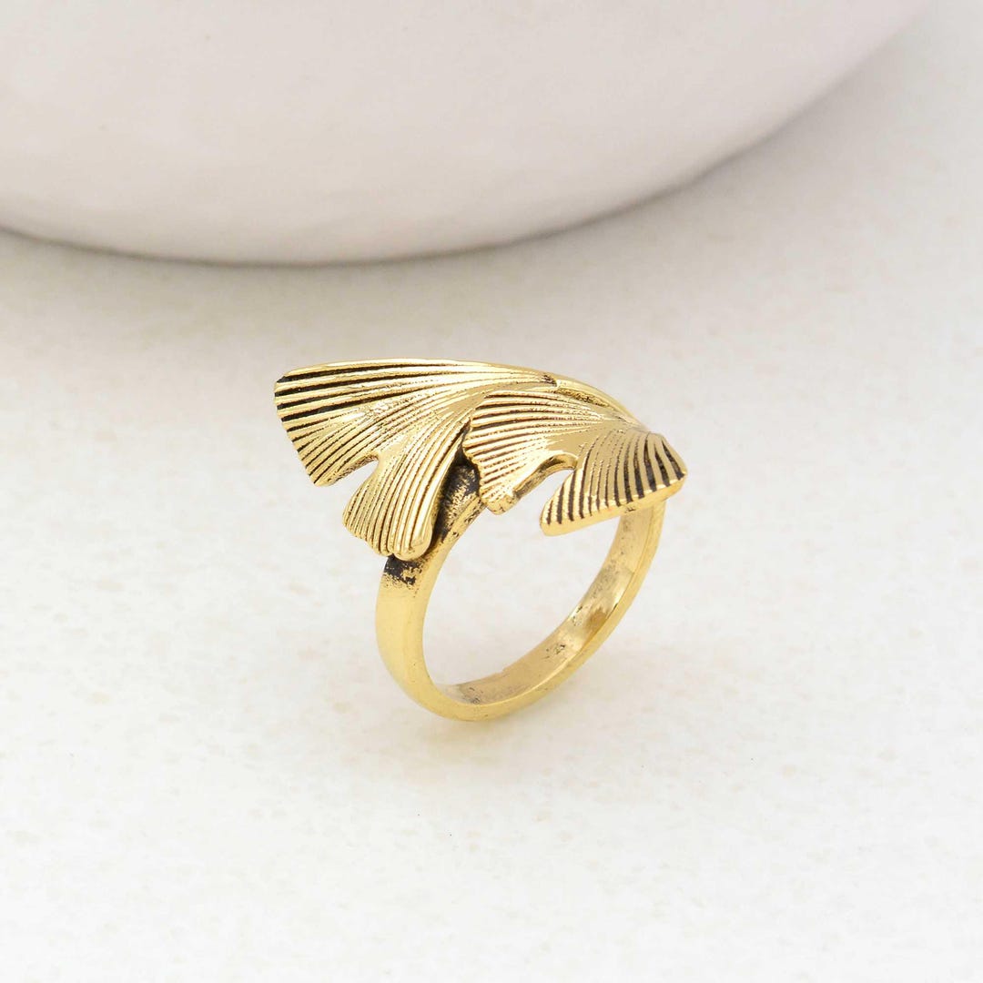 Ginko Design Ginkgo Napkin Brass Gold Color Ring, Leaf Bohemian Ring - Etsy