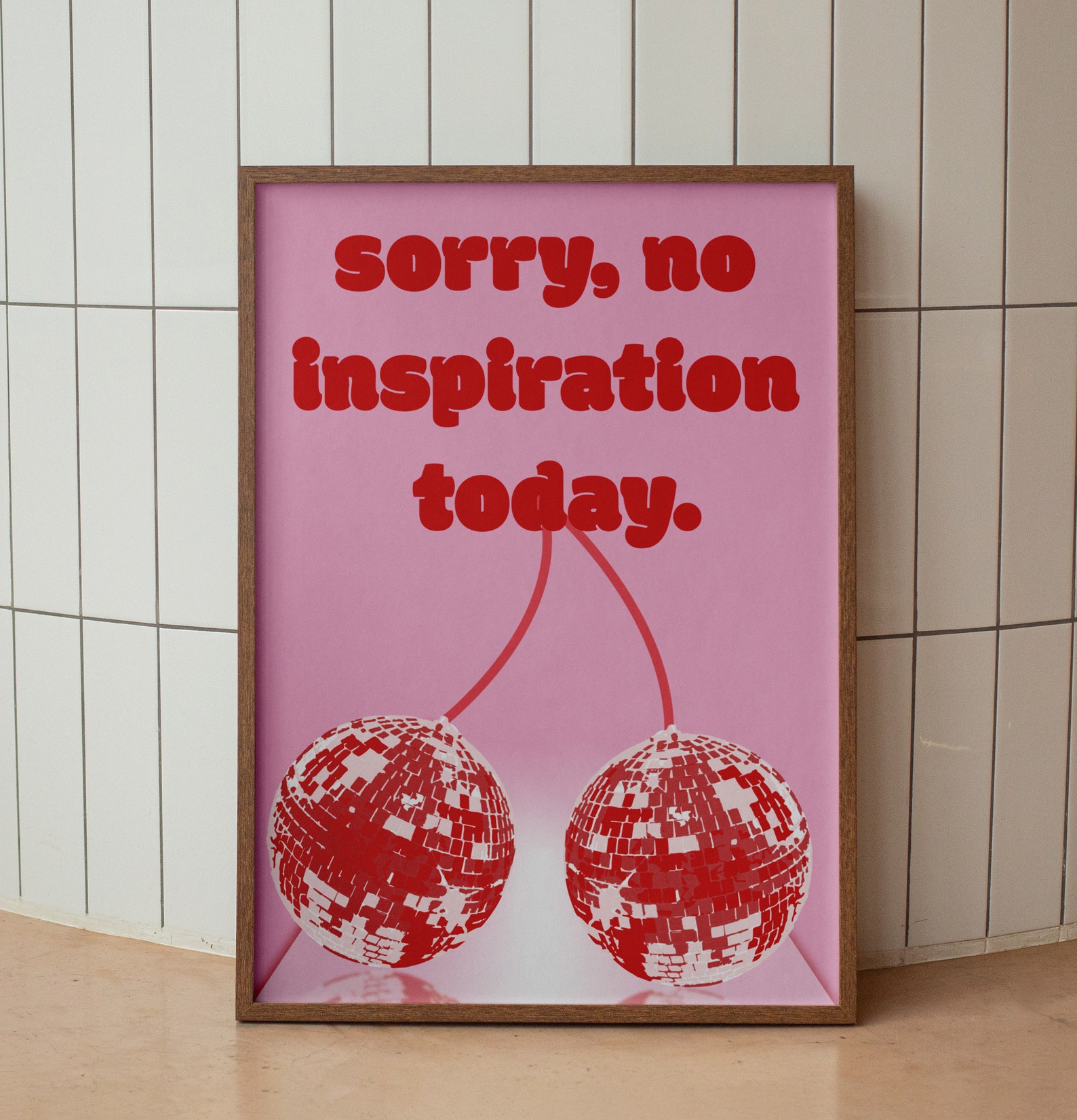 No Inspiration Today Cherry Poster | Quirky Quote Wall Art | Digital ...