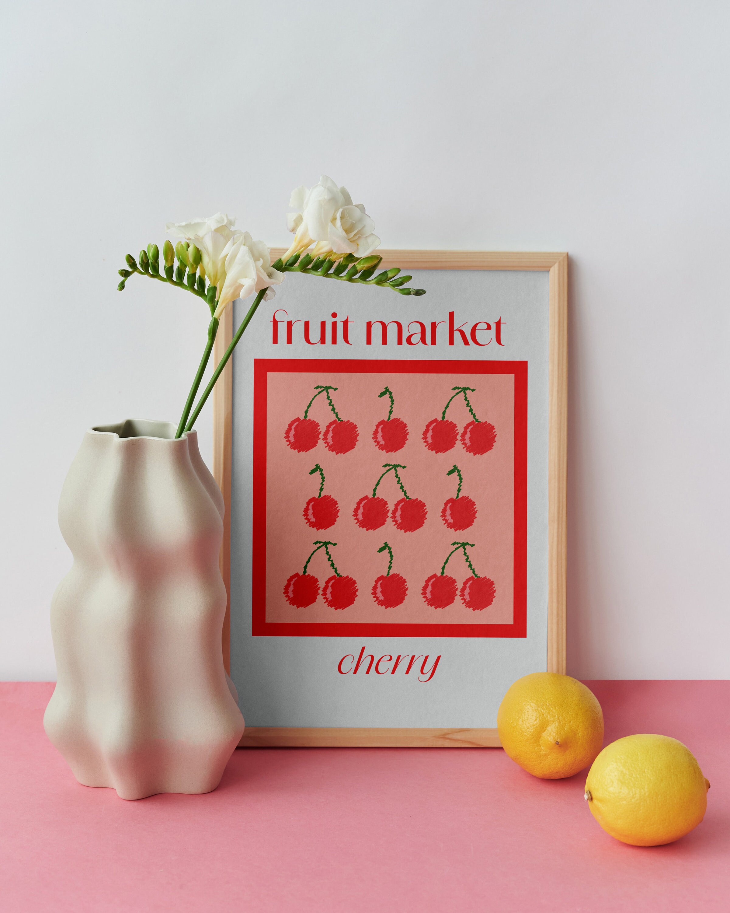 Cute Cherry Fruit Market Poster Print / Strawberry Cherry Raspberry ...