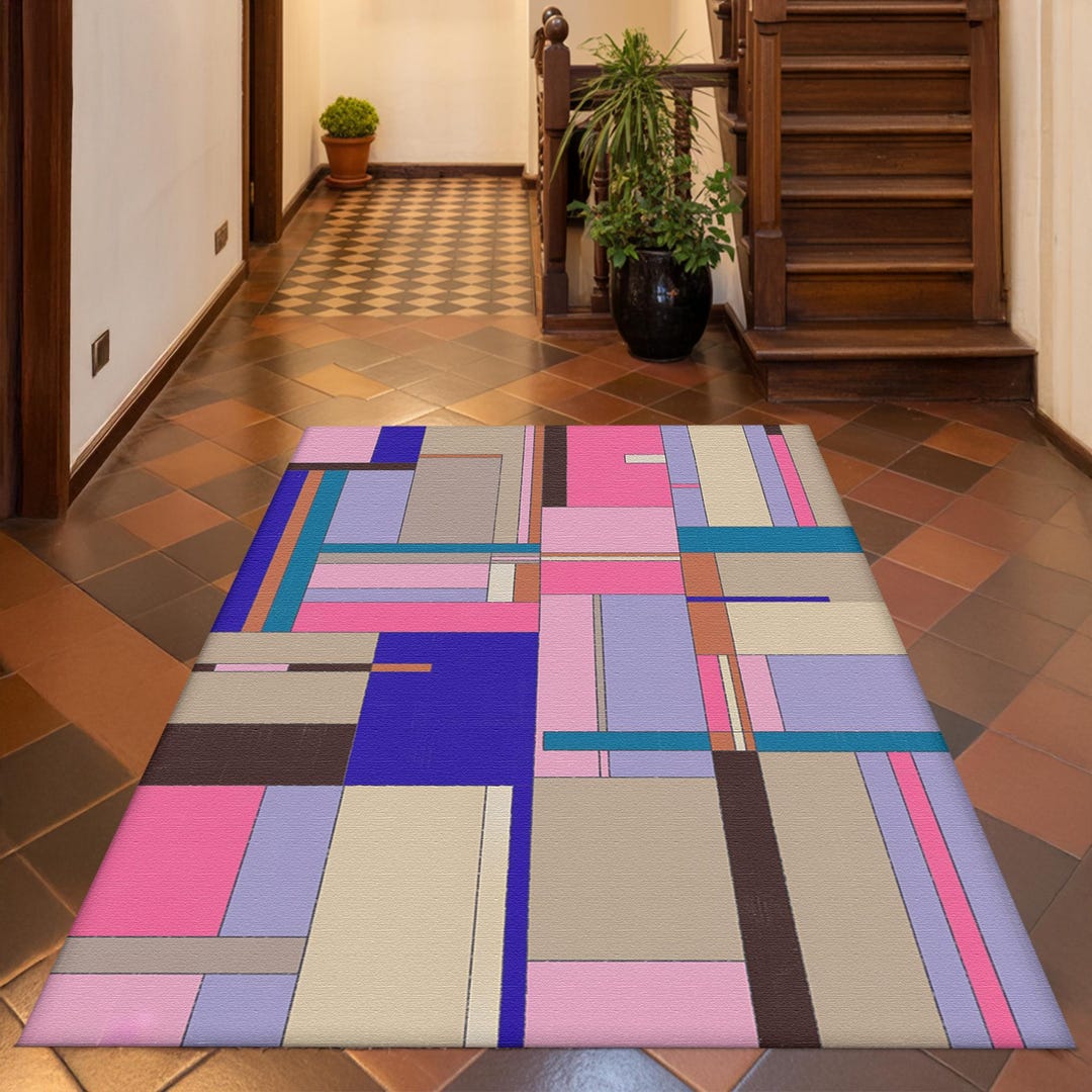 Geometric Pink Abstract Rug, Colorful Bauhaus Pattern, Modern Floor ...