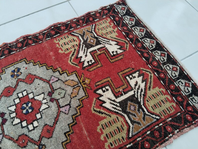Red Turkish Rug, Small Vintage Rug, Living Room Rug, Oriental Rug ...